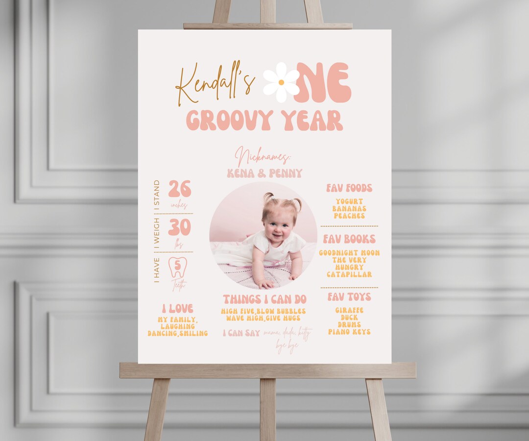 Groovy One Birthday Milestone Poster, Retro Milestone Poster, Hippie 70 ...