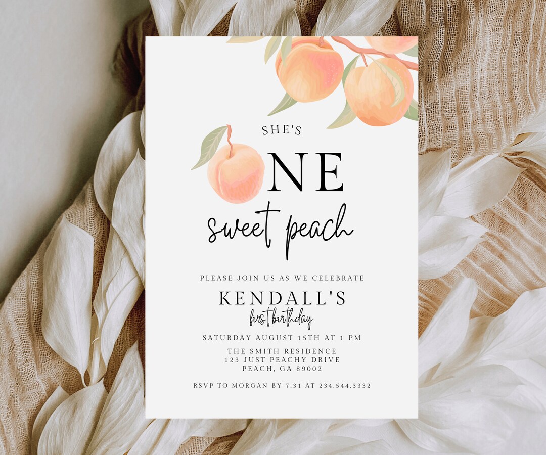 Peach Birthday Invitation, Editable Sweet as a Peach Invitation ...