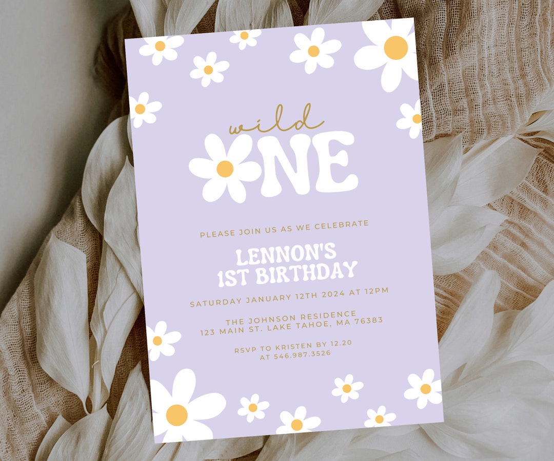 Editable Daisy First Birthday Party Invitation Boho Daisy Wild One 1st ...