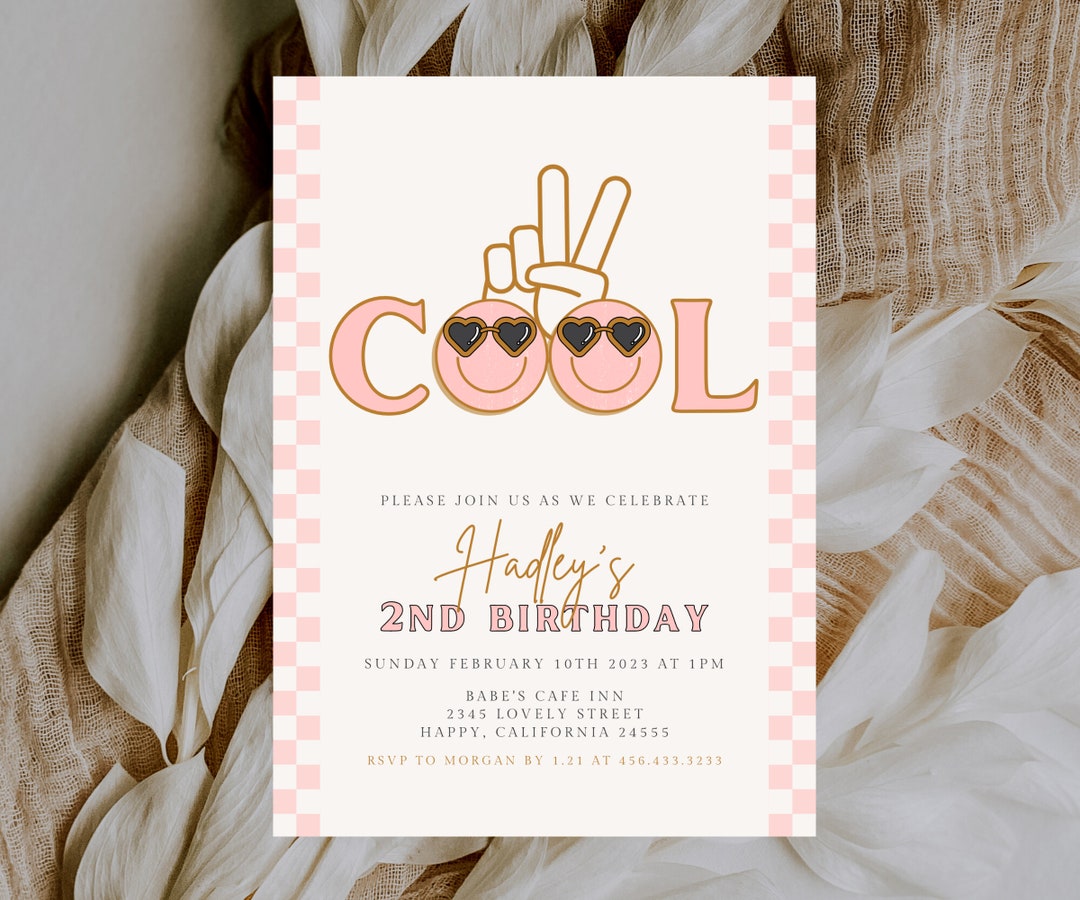Two Cool Invite Girl Smile Face Birthday Invitation Smiley - Etsy