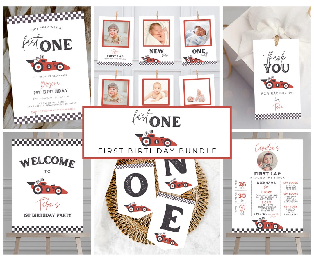 Boy First Lap Birthday Invitation, Fast ONE Birthday Invitation, Race ...