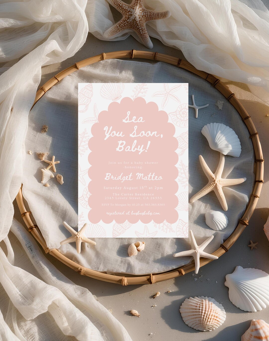 Sea You Soon Baby Shower Invite | Coral Coastal Baby Sprinkle | Beach ...