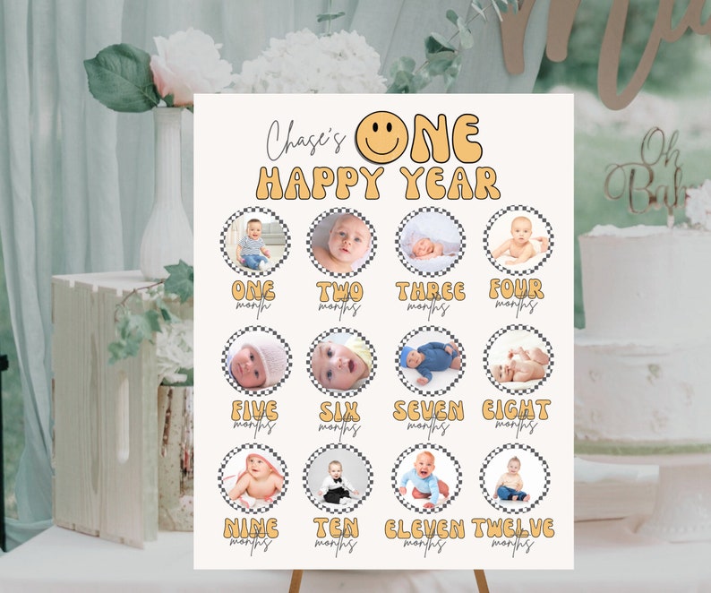 EDITABLE One Happy Dude First Year Board, Smiley Face 1st Birthday ...