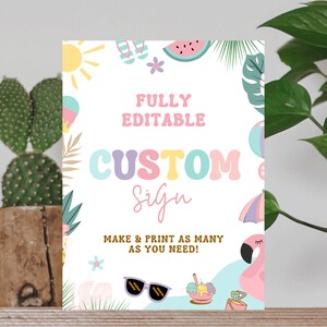 Editable Pool Party Editable Sign Tropical Splish Splash Girly Pool ...