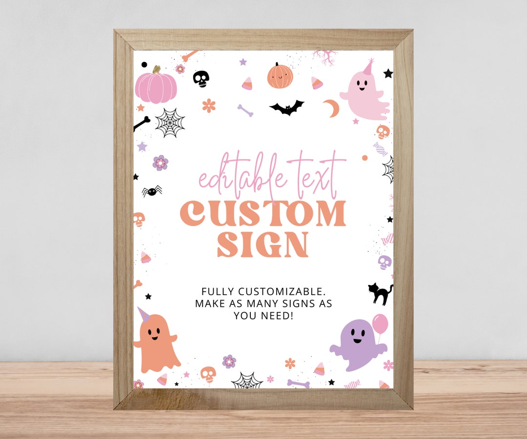 Pink Halloween Ghost Editable Sign Pink Ghost Spooky Party Spooktacular ...