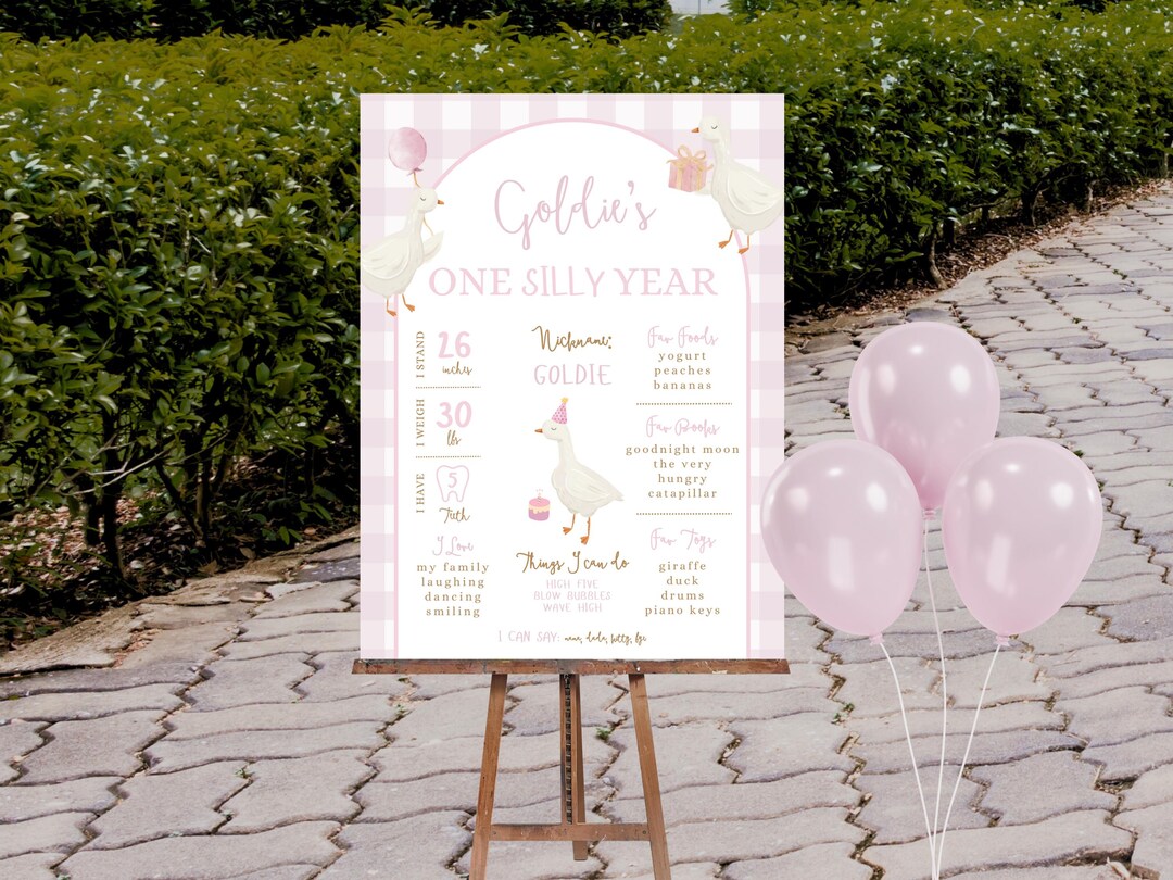 One Silly Goose Milestone Board Template | Editable Pink Goose 1st ...
