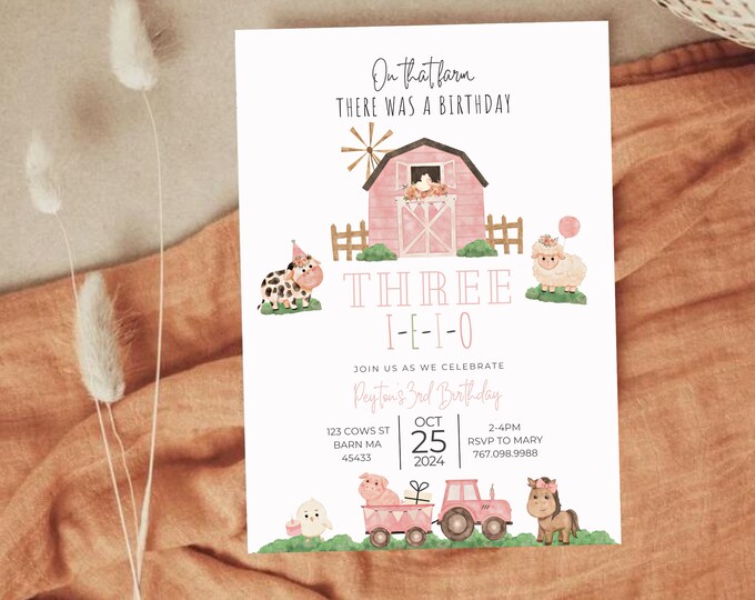 Three-i-e-i-o Birthday Invitation, 3rd Birthday Party Tractor and Farm ...