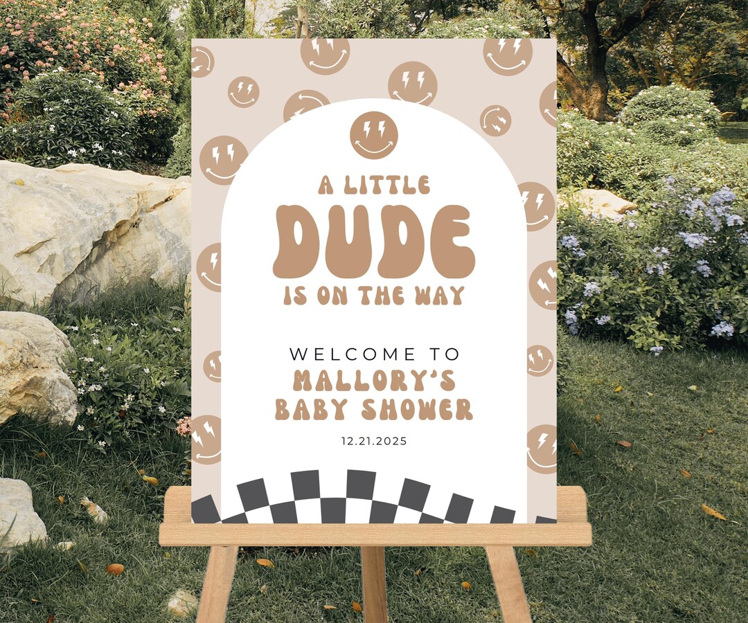 A Little Dude Checkered Boy Baby Shower Welcome Sign ,oh Boy Baby ...