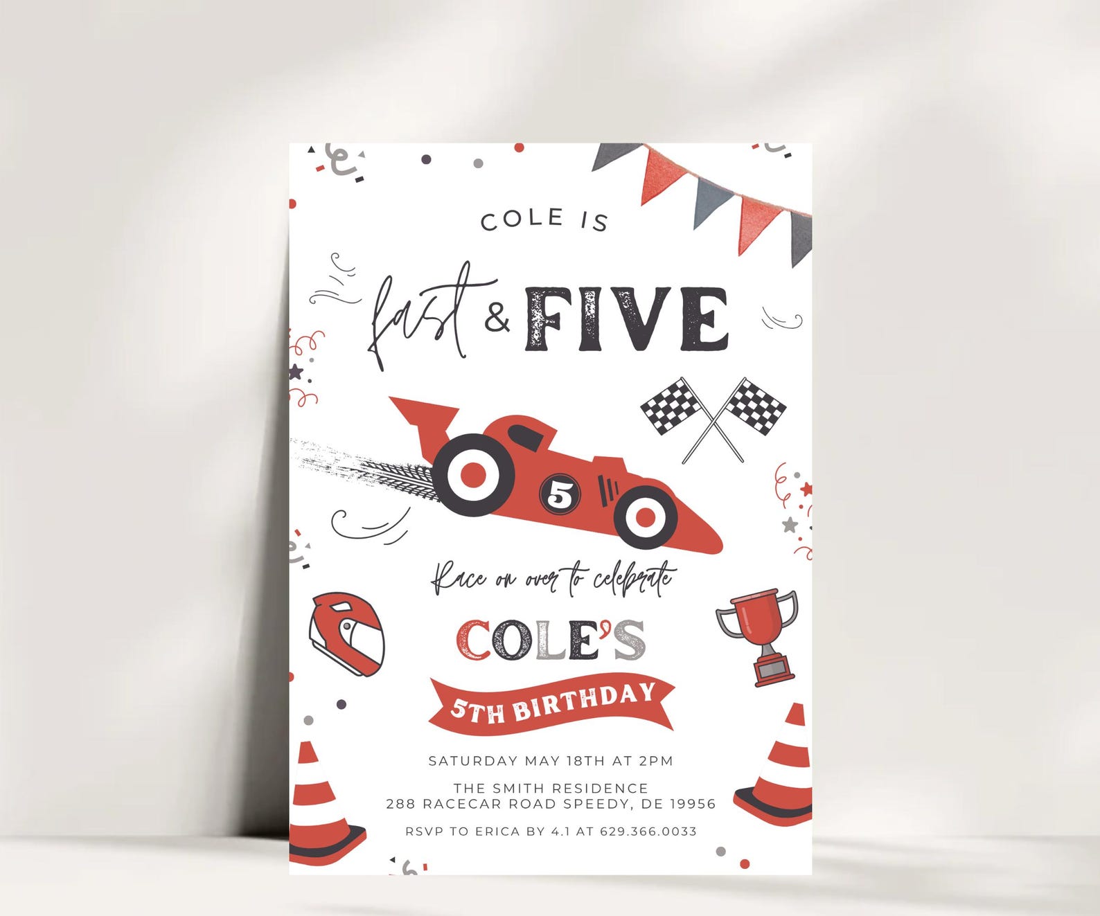 Fast and Five Birthday Invitation, 5th Birthday, Race Car Invitation ...