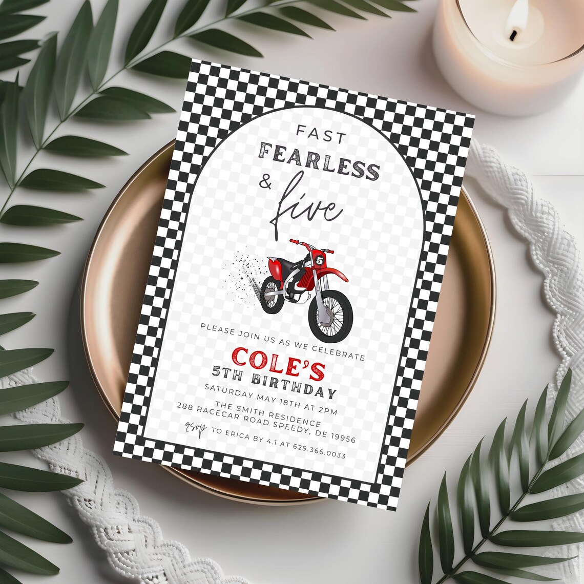 Editable Fast & Five Dirt Bike Birthday Party Invitation Boy Racing ...