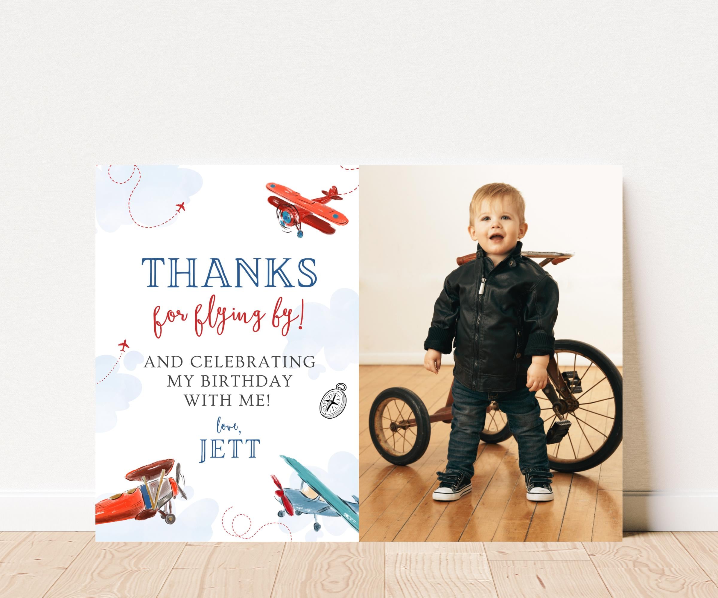 Editable Airplane Birthday Thank You Card, Modern Plane Thank You Card ...