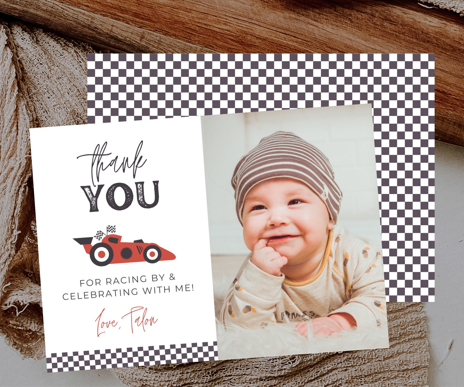 Boy First Lap Birthday Thank You Card, Racecar Thank You,fast ONE Thank ...