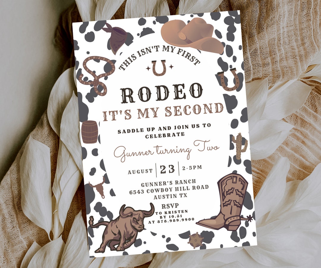 Editable My Second Rodeo Invitation Cowboy Birthday Invite Wild West ...