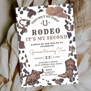 Editable My Second Rodeo Invitation Cowboy Birthday Invite Wild West ...
