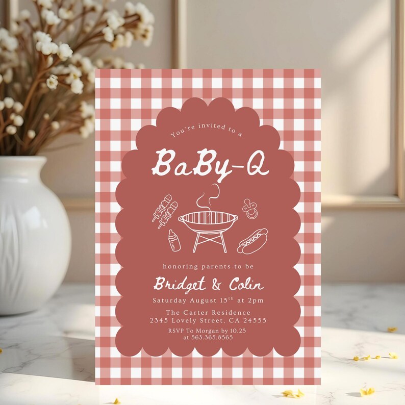 Red Baby Q Baby Shower Invitation | Bbq Grill Baby Sprinkle | Backyard ...