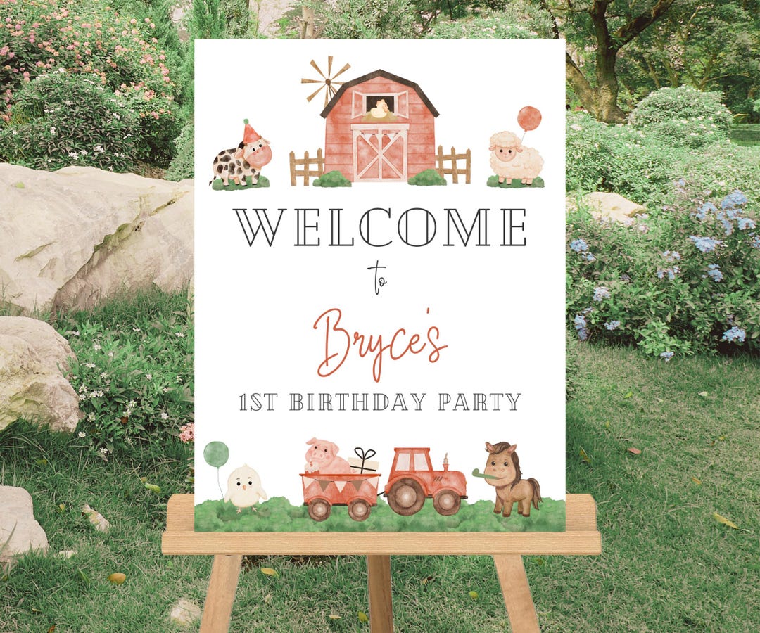 Farm Animals Birthday Welcome Sign Minimal Farm Animal Theme Birthday ...