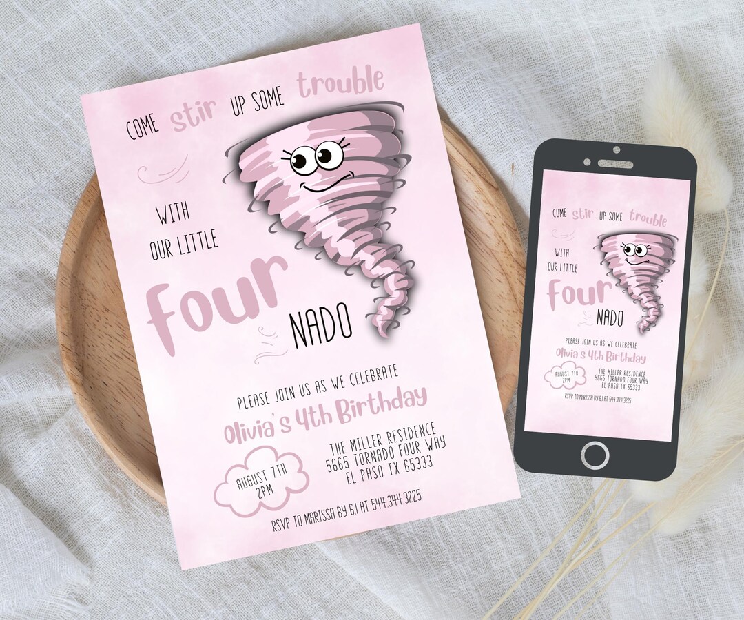 Girl Fournado Birthday Party Invitation Evite | Storm Weather Party ...
