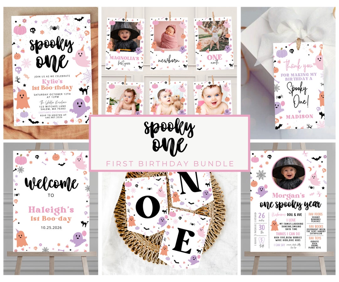 Cute Pink Ghost 1st Birthday Spooky 1st Birthday Editable Spooky One ...