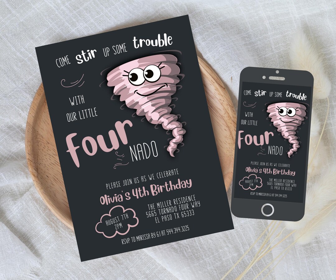 Girl Fournado Birthday Party Invitation | Storm Weather Party ...