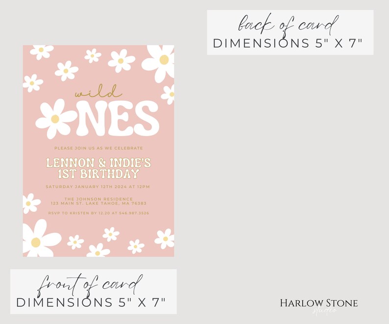 Editable Daisy Twin Birthday Party Invitation Boho Daisy Wild - Etsy