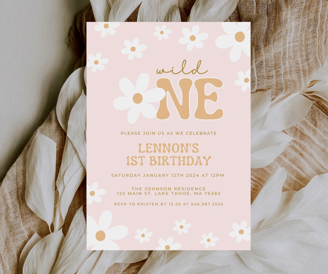 Retro Daisy First Birthday Party Invitations Printable Instant Download ...