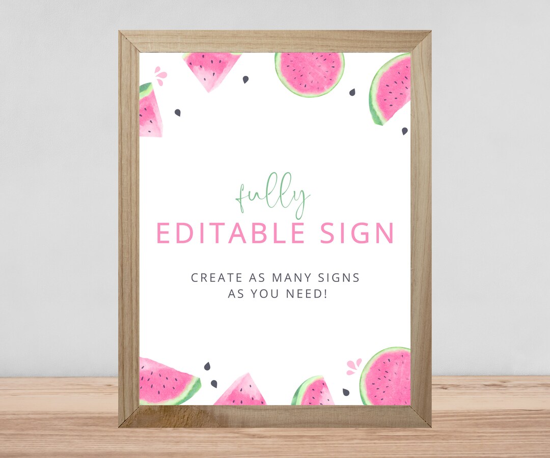 Editable Watermelon Birthday Table Sign Watermelon Custom Sign Pink ...
