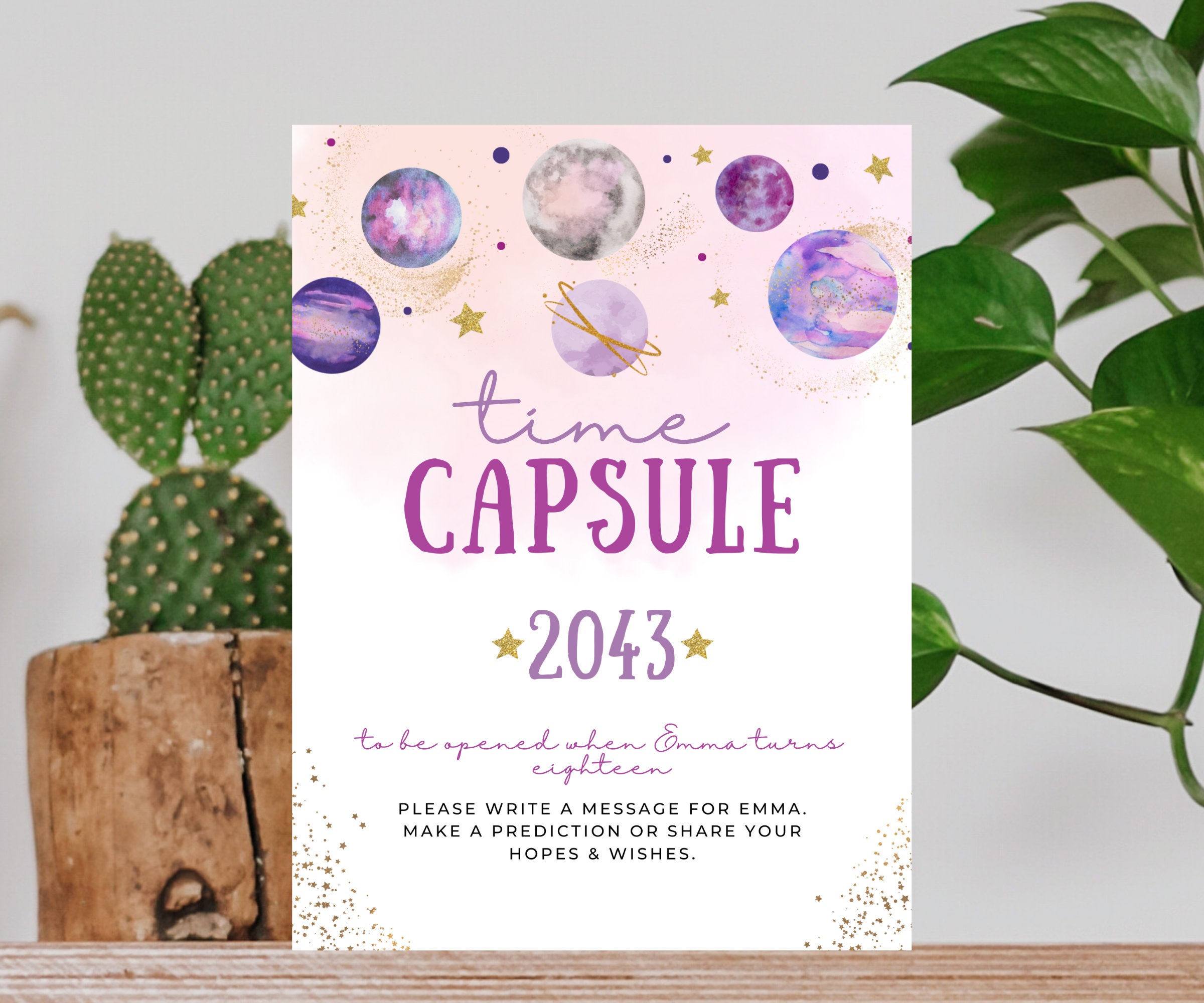Editable Space Birthday Time Capsule Sign Pink Gold Galaxy - Etsy
