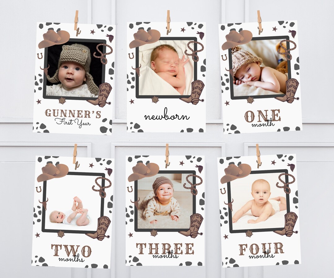 EDITABLE FIRST RODEO Monthly Photo Banner, Cowboy Monthly Photos Tags ...