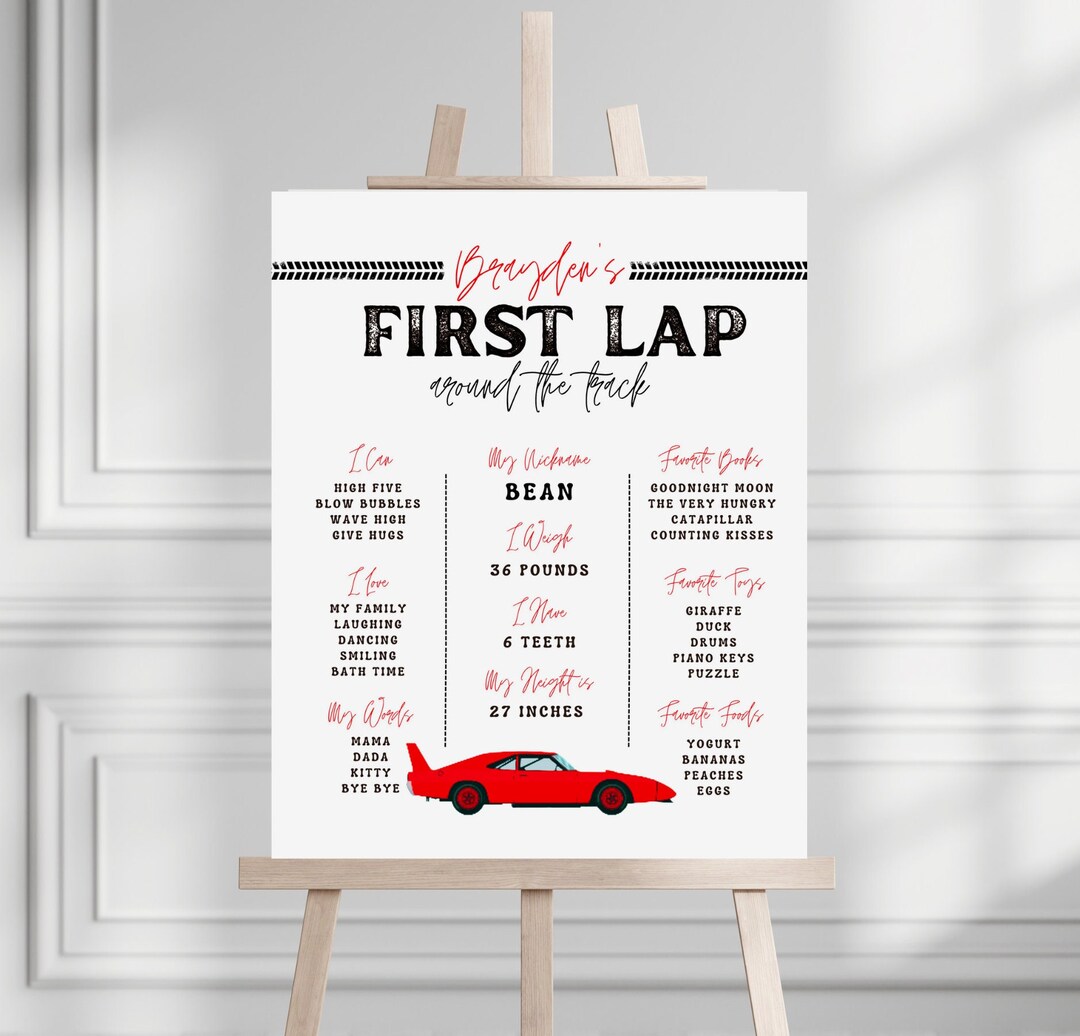 Race Car Birthday Milestone Sign My First Year Birthday Stats - Etsy