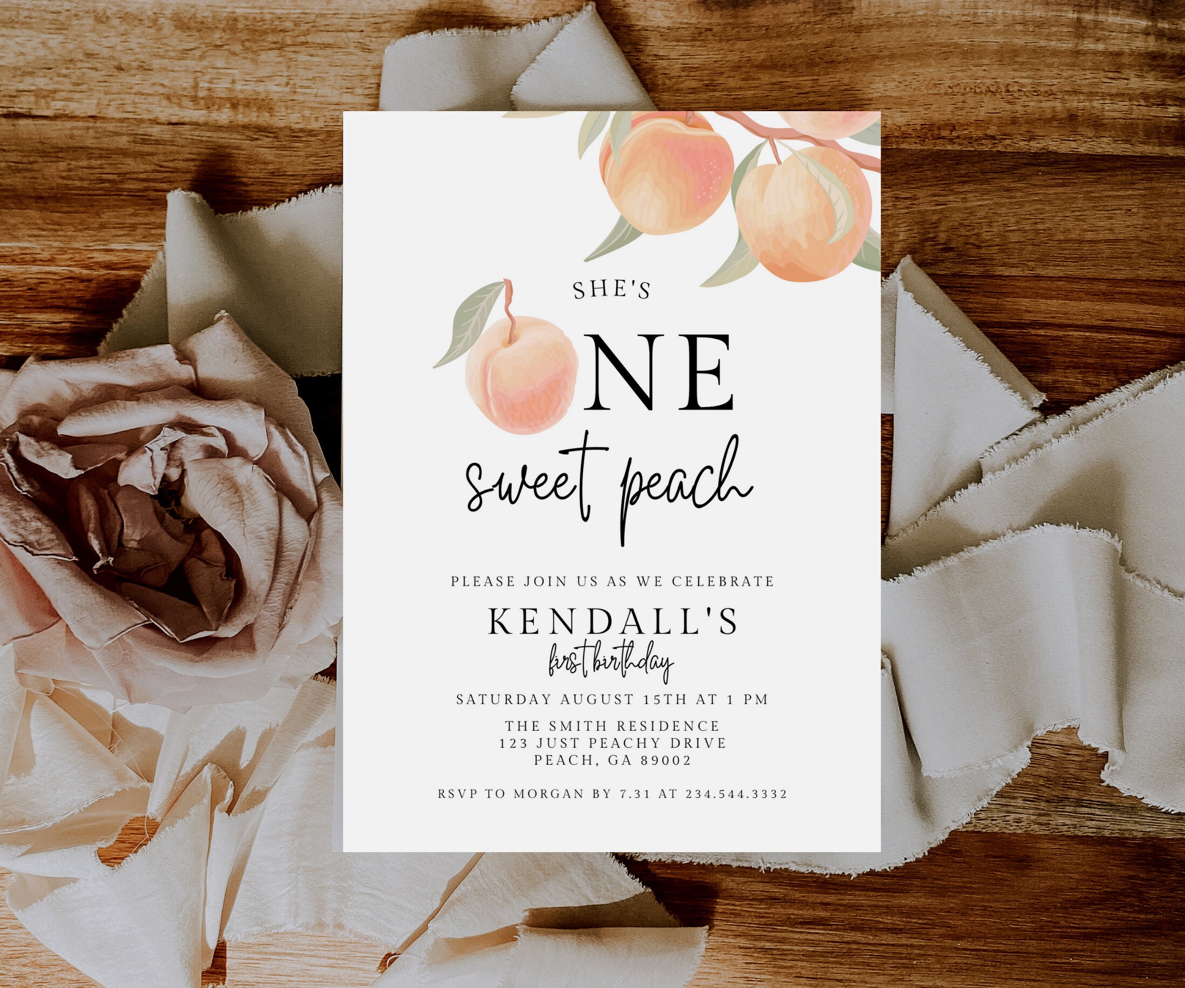 Peach Birthday Invitation Editable Sweet as a Peach - Etsy