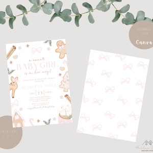 Gingerbread Baby Shower Invitation, Editable Pink Winter Girl Baby ...
