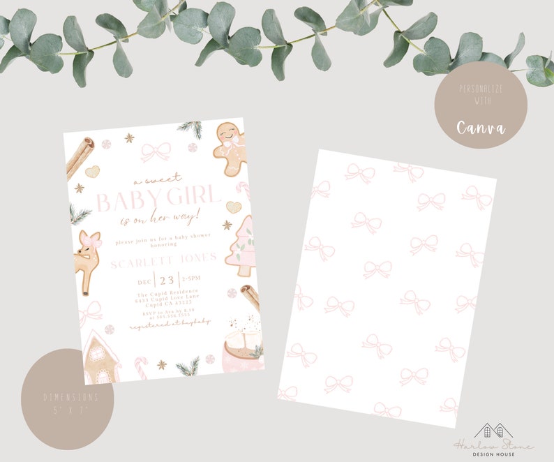 Gingerbread Baby Shower Invitation, Editable Pink Winter Girl Baby ...