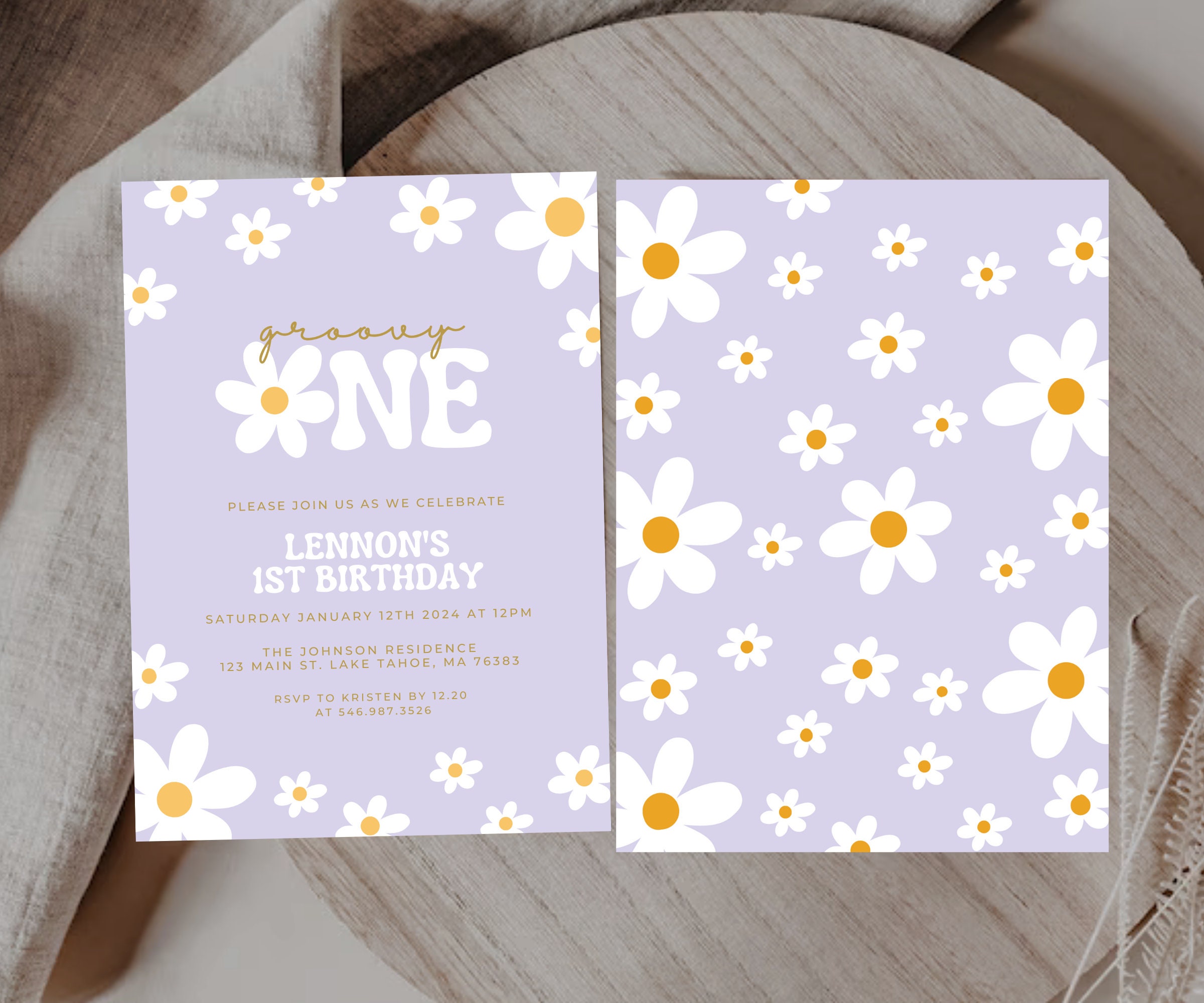 EDITABLE First Birthday Groovy One Birthday Party Invitations 1st Retro ...