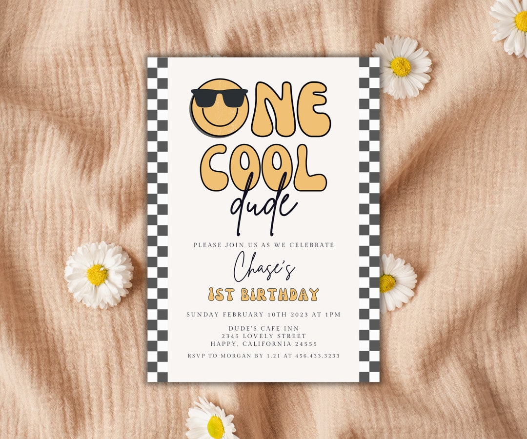 Editable One Cool Dude Birthday Invitation One Cool Dude Party ...