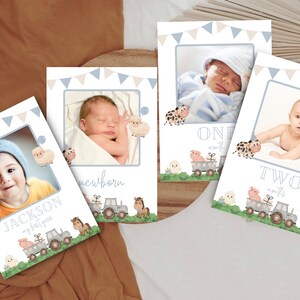 Farm Animal First Birthday Monthly Photo Banner | Editable Farm ...