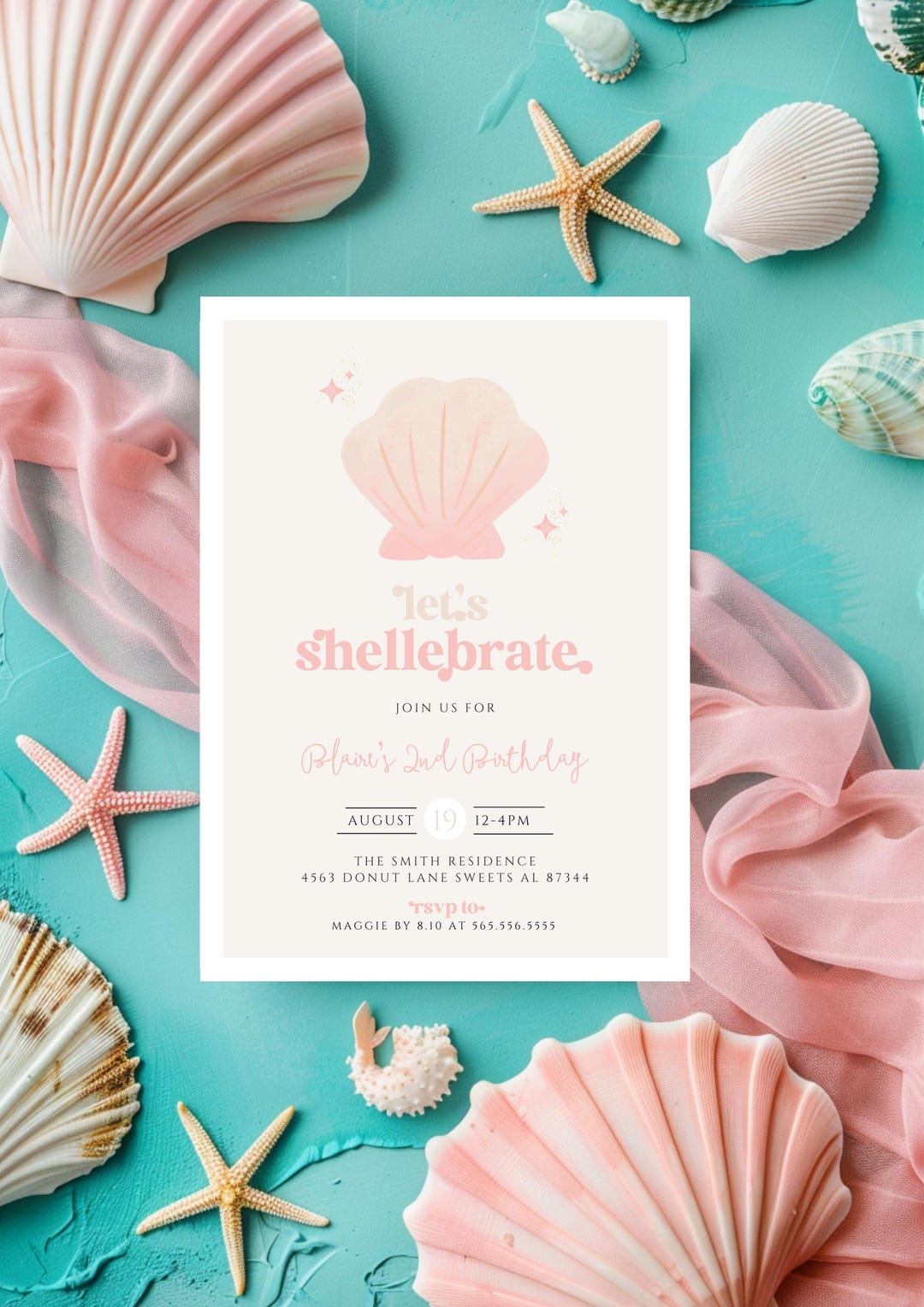 Sea Shell Beach Birthday Invite, Shellabration Invitation, Shell ...