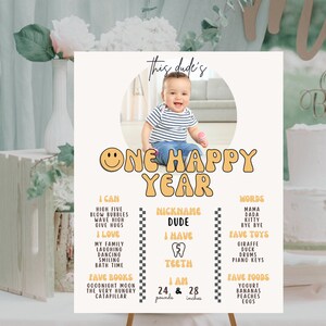 EDITABLE One Happy Dude Milestone Board, Smiley Face 1st Birthday Photo ...