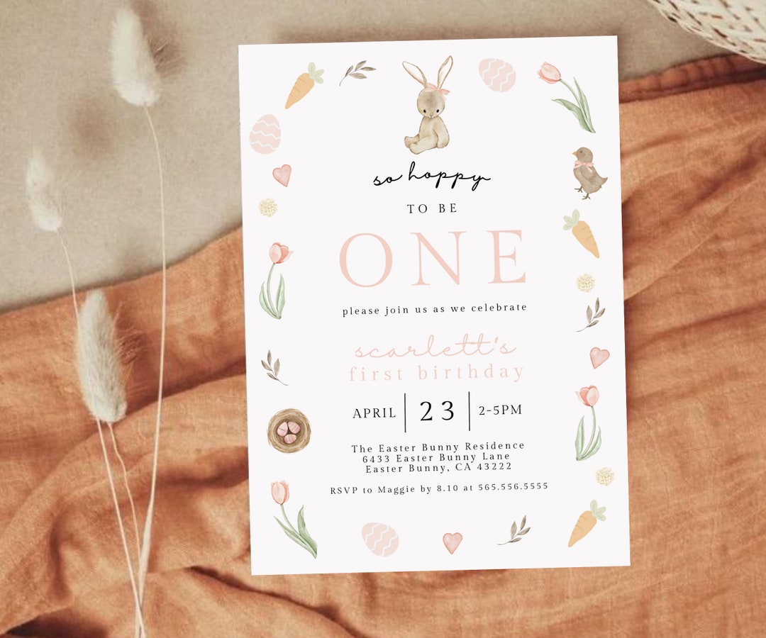 Bunny Birthday Invitation Template, Somebunny is Turning One Editable ...