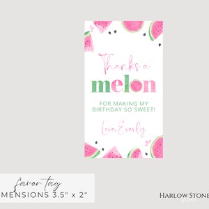 Editable Watermelon Birthday Thank You Tags Favor Tags Thanks A Melon ...