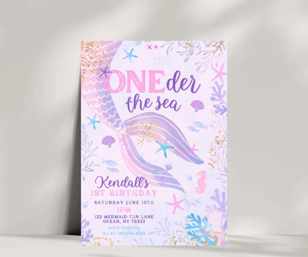 Oneder the Sea Invite, Mermaid Birthday Invitation Template, Editable ...