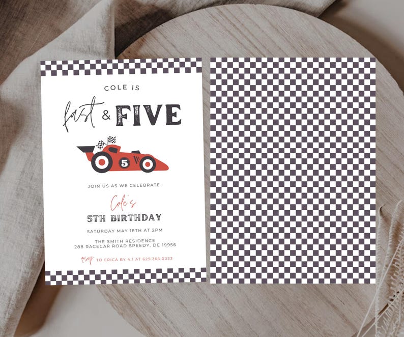 Fast and Five Birthday Invitation, 5th Birthday, Race Car Invitation ...