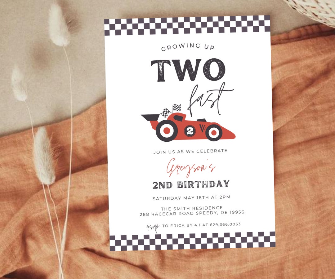 Editable Growing up TWO Fast Birthday Invitation, Editable Racing Car ...