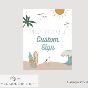 The Big One Editable Sign, 1st Birthday Sign, Surf Beach Theme, Surfs ...