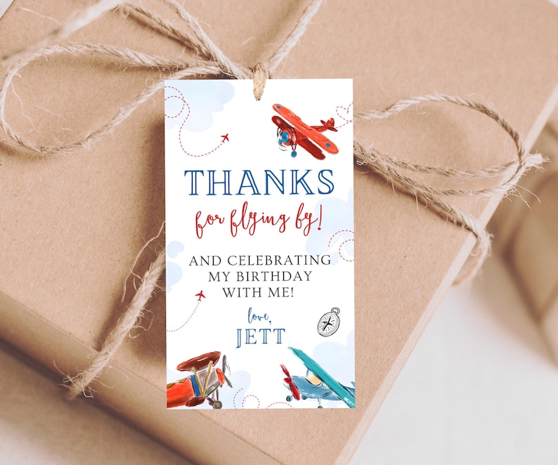 Editable Airplane Favor Tags, Modern Plane Thank You Favor Tag, Time ...