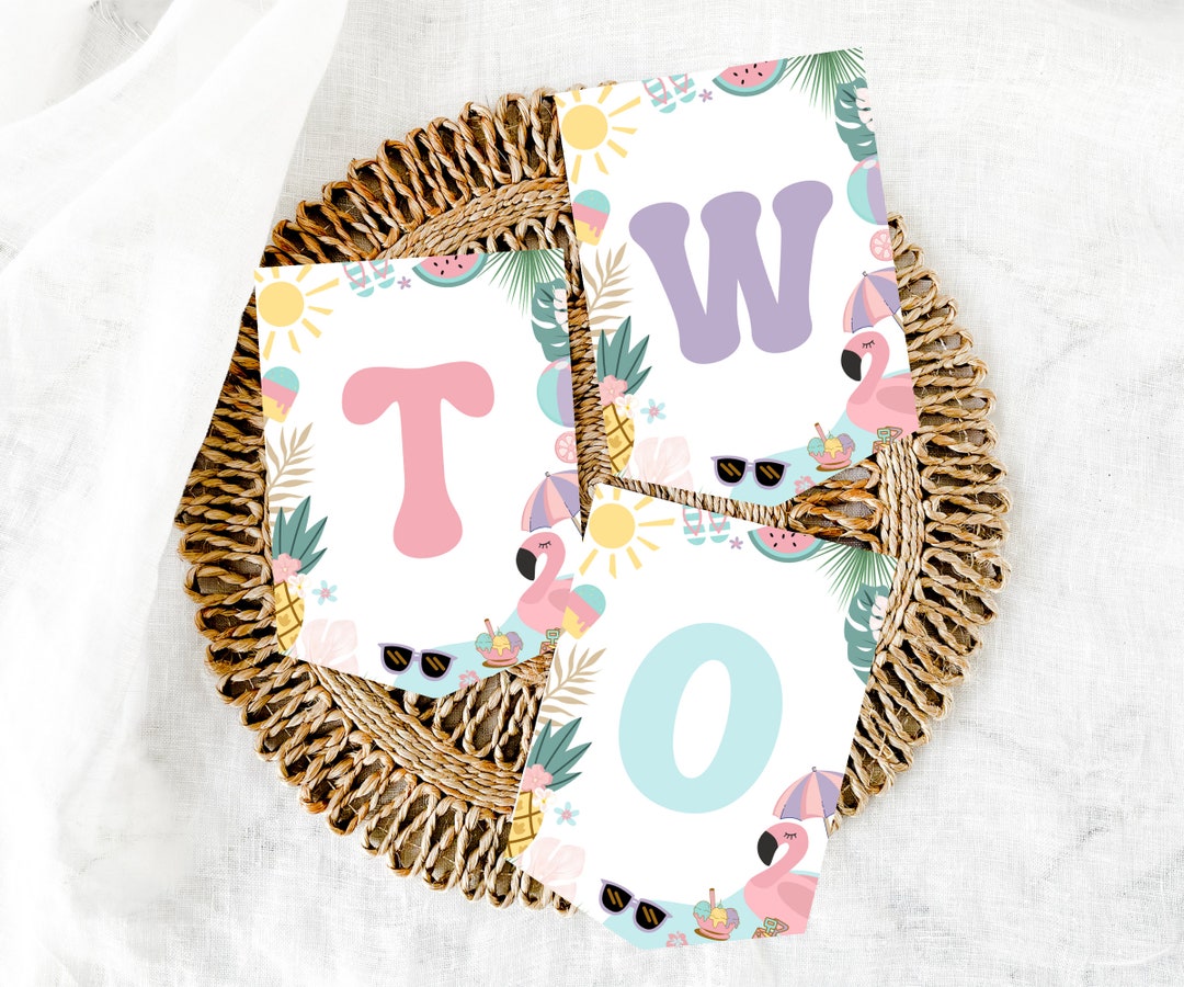 Editable Tropical Summer Splish Splash Two Cool 2nd Birthday One Banner ...