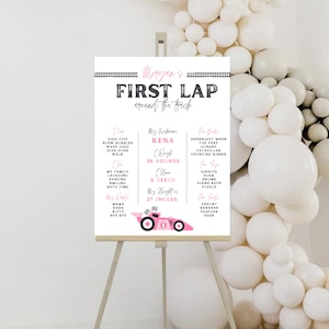 Race Car Birthday Milestone Sign, My First Year Birthday Stats Poster ...