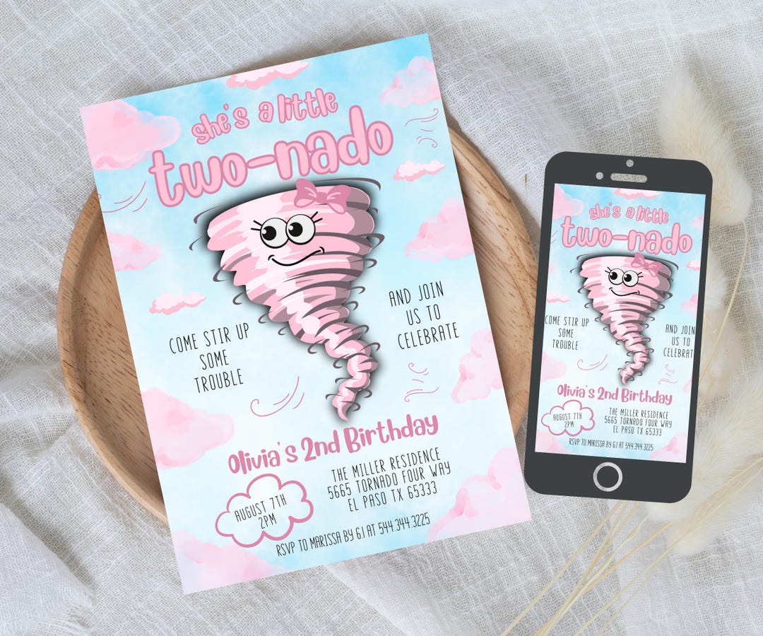 Girl Twonado Birthday Party Invitation | Storm Weather Party Invitation ...