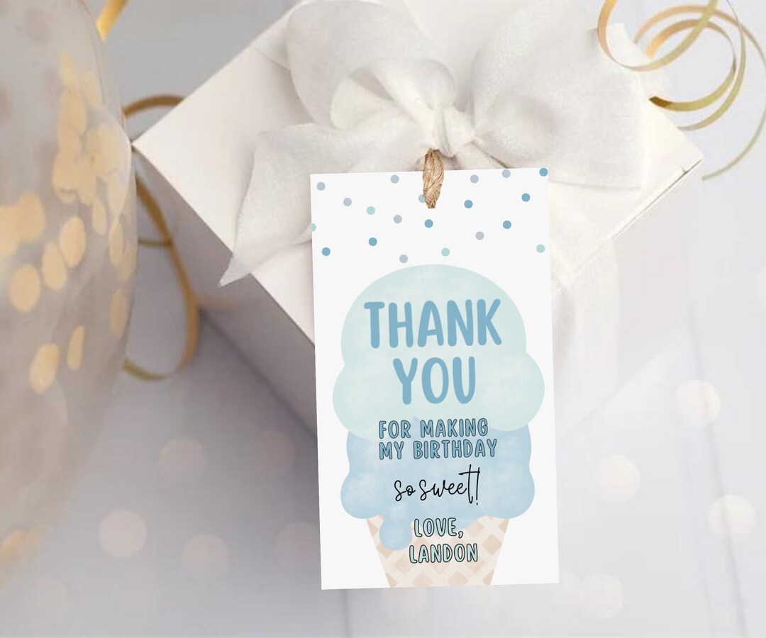Editable Ice Cream Gift Tag Green Blue Boy Birthday Thank You Gift ...