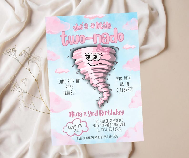 Girl Twonado Birthday Party Invitation | Storm Weather Party Invitation ...