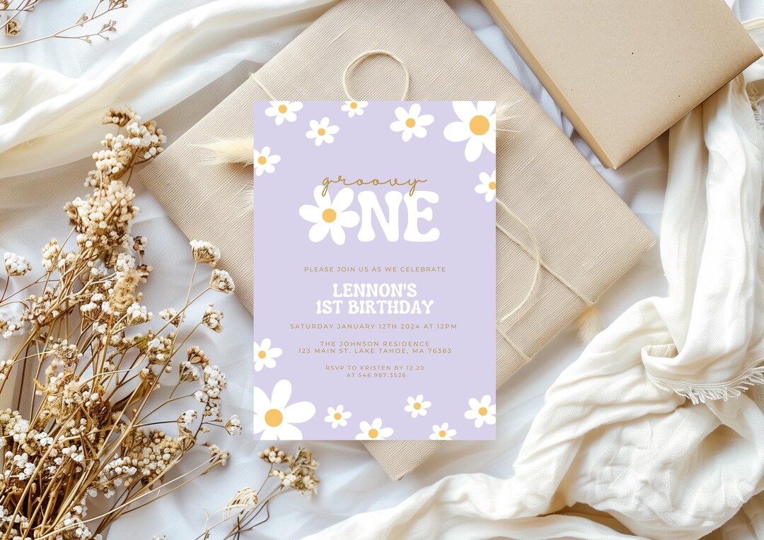 EDITABLE First Birthday Groovy One Birthday Party Invitations 1st Retro ...